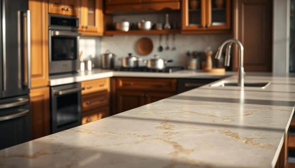 Luxury Misterio Gold Quartz Worktops in London
