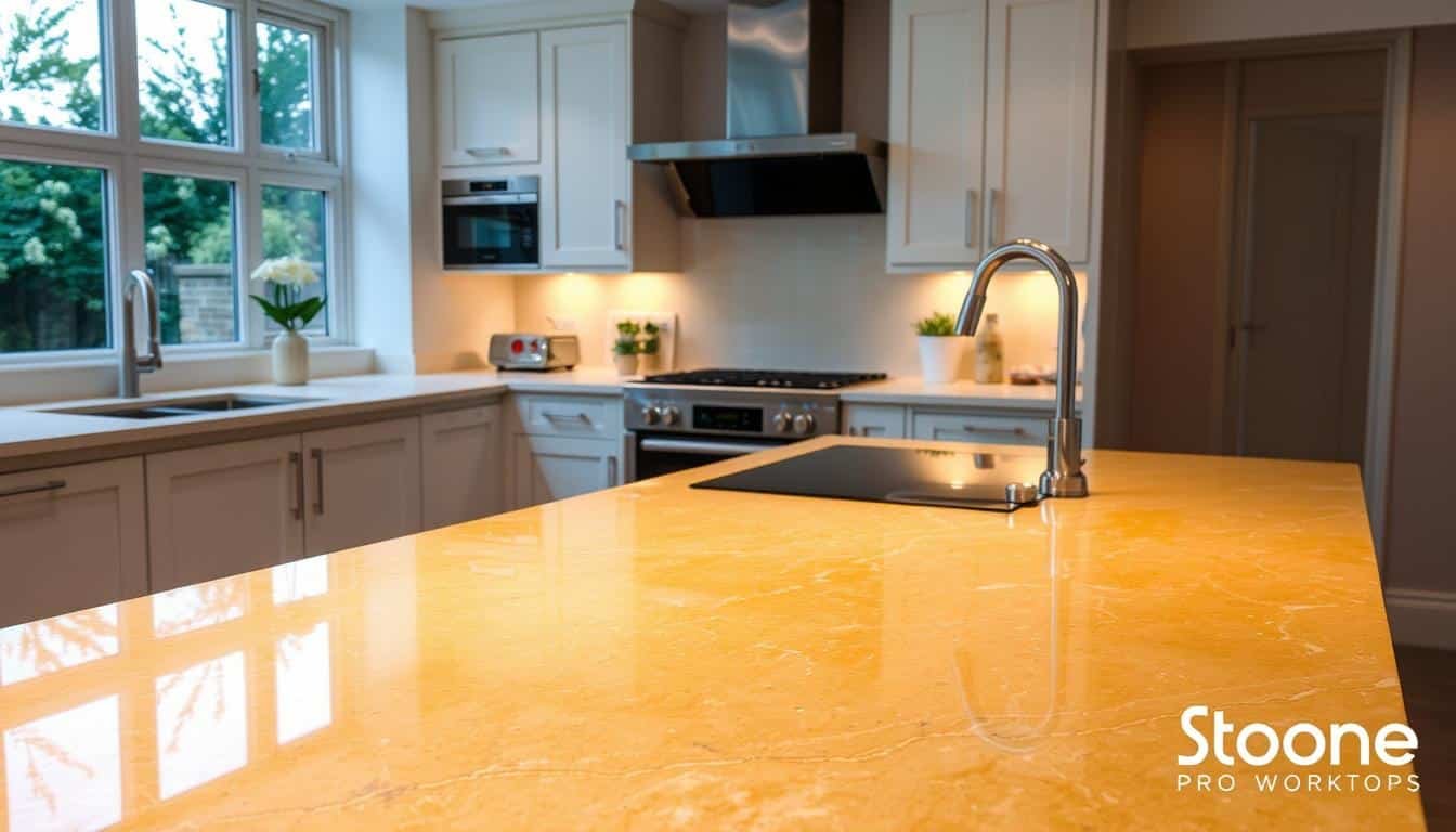 Luxury Misterio Gold Quartz Worktops in London